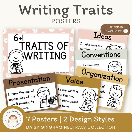 6+1 Writing Traits Posters | Daisy Gingham Neutrals