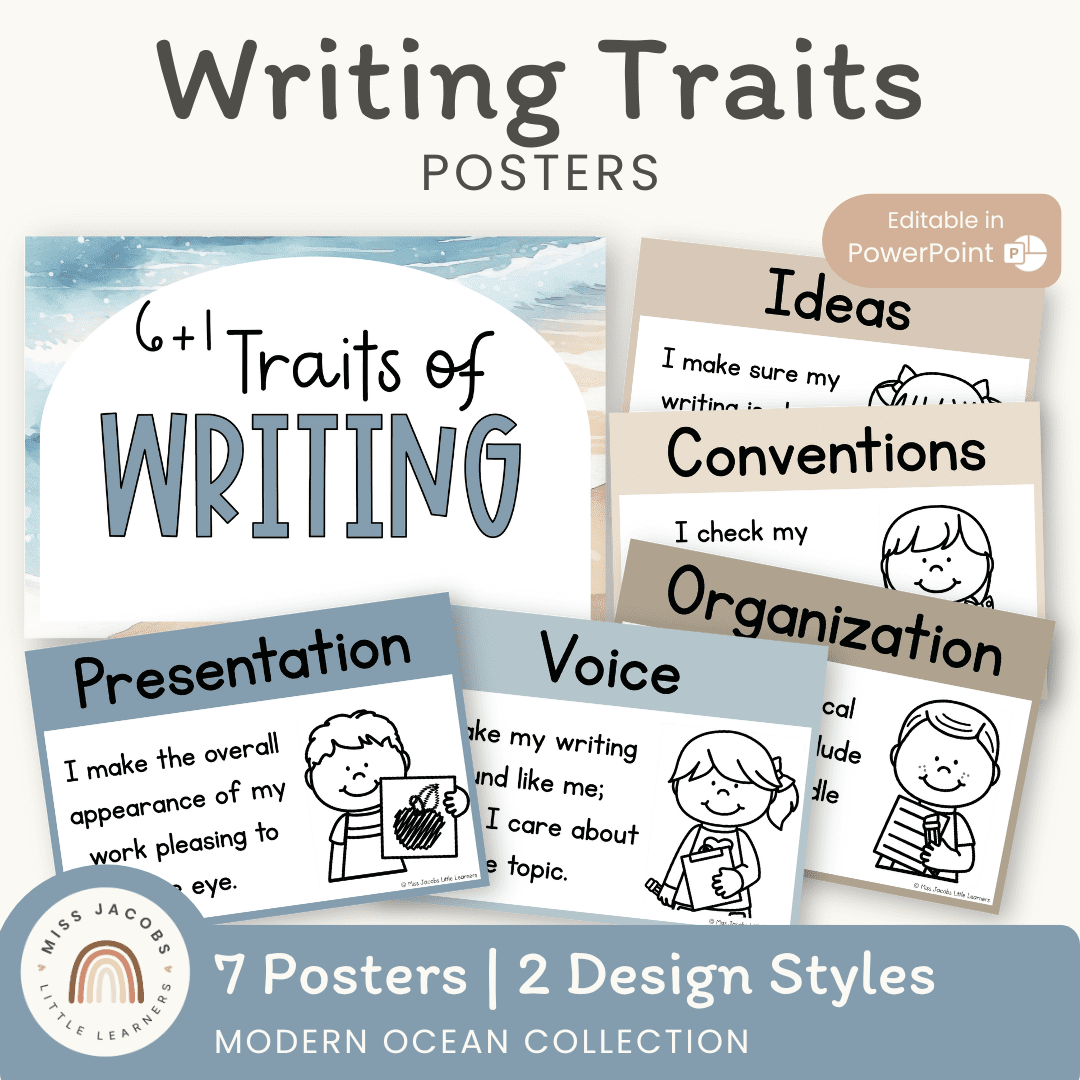 6 + 1 Traits of Writing Posters - Modern Ocean Classroom Decor – Miss ...