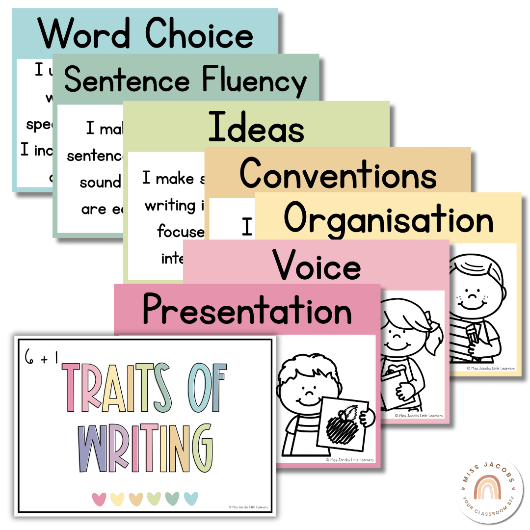 6 + 1 Traits of Writing Posters - Pastel Classroom Theme - Miss Jacobs ...