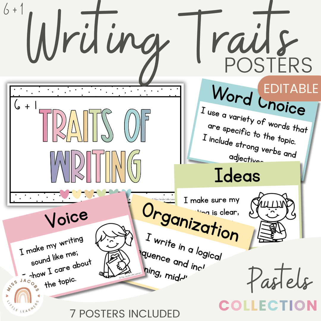 6 + 1 Traits of Writing Posters - Pastel Classroom Theme - Miss Jacobs ...