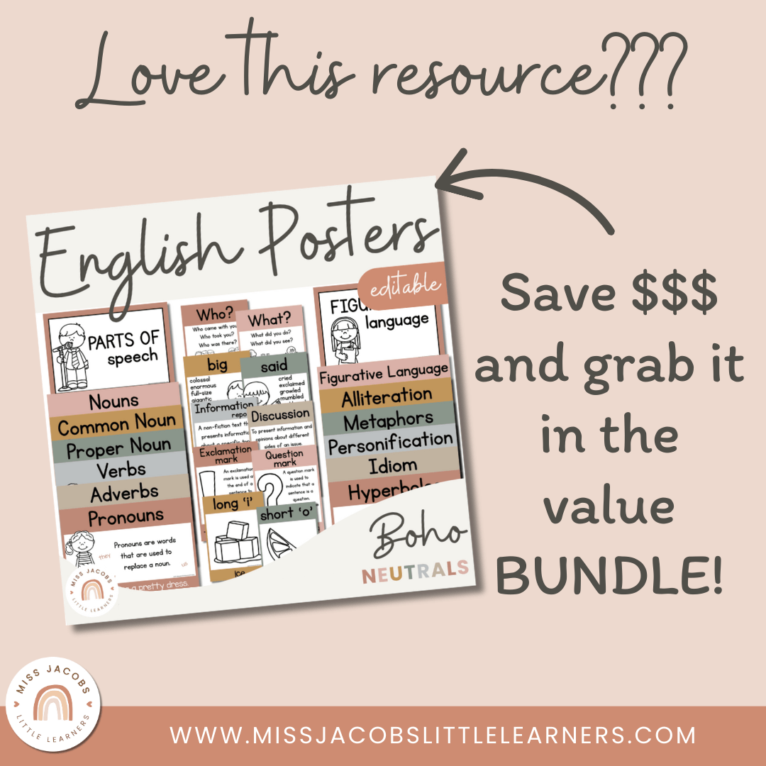 6 + 1 Traits of Writing Posters - Boho Neutrals Classroom Theme - MJLL