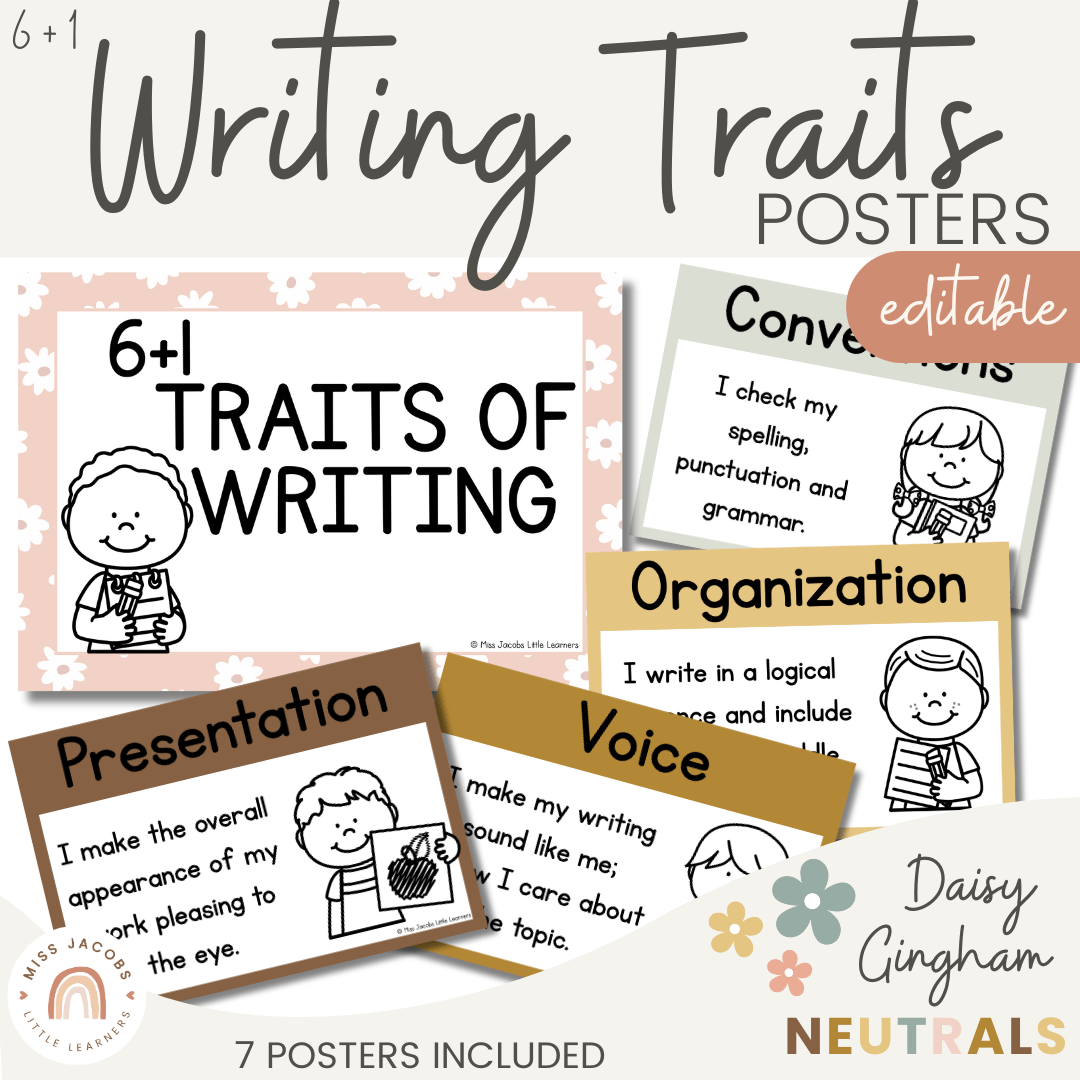 6+1 Writing Traits Posters | Daisy Gingham Neutrals