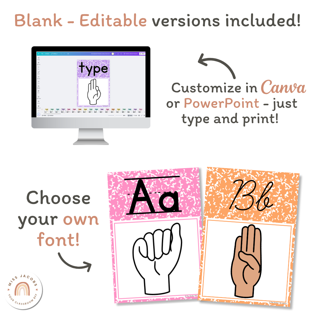 ASL Alphabet Posters - American Sign Language - Cutesy Theme - MJLL