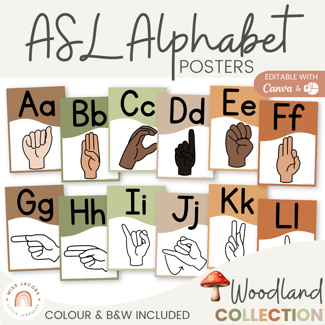 Woodland ASL Alphabet Posters (American Sign Language) - MJLL