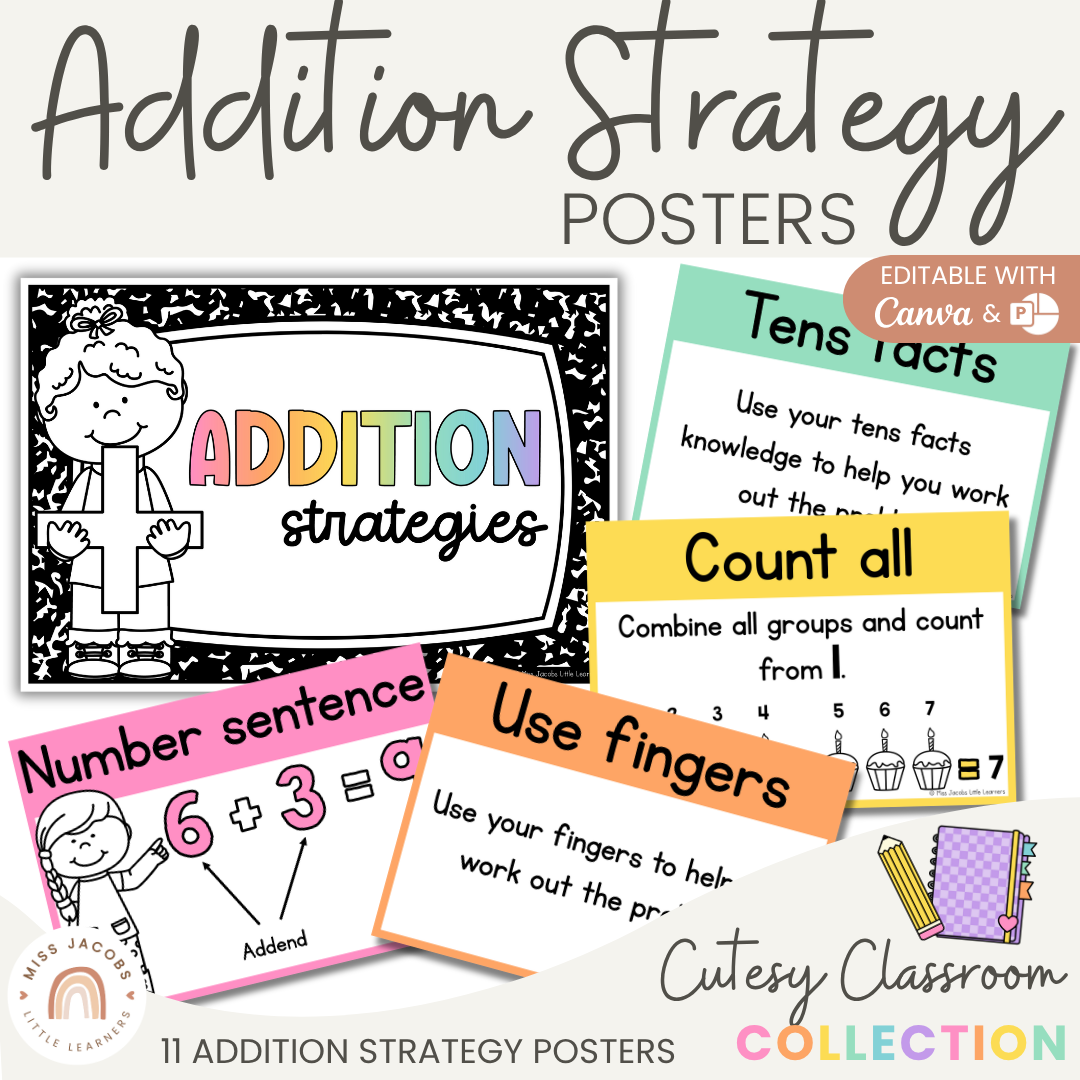 Addition Strategies Posters - Cutesy Classroom Theme - Miss Jacobs