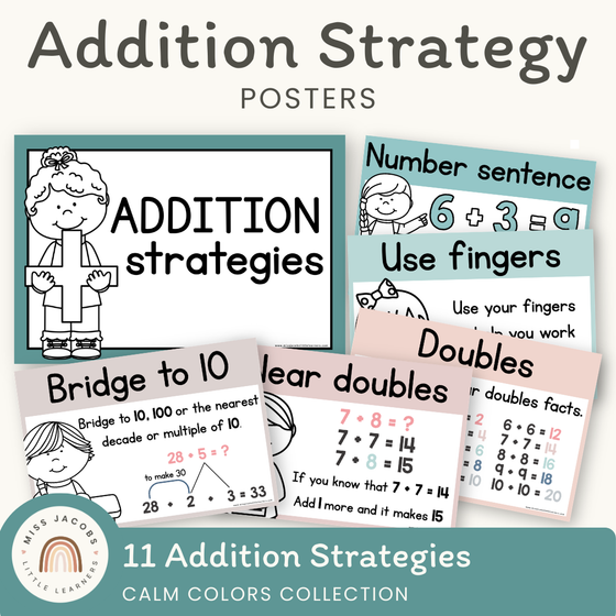 Addition Strategy Posters - Calm Colors Math Decor | Modern Rainbow ...