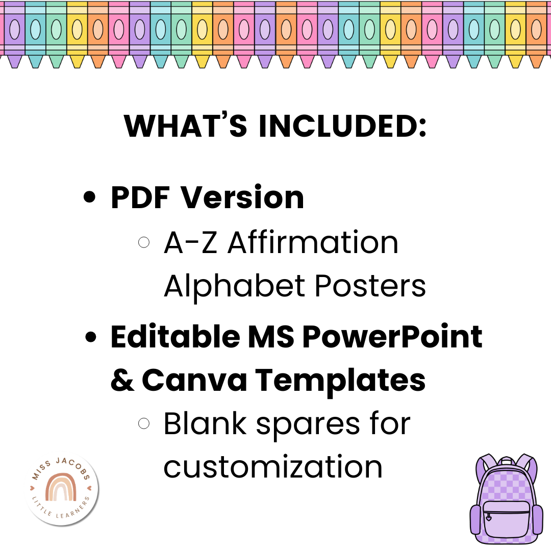 Affirmation Alphabet Posters - Colored - Cutesy Classroom Theme - MJLL