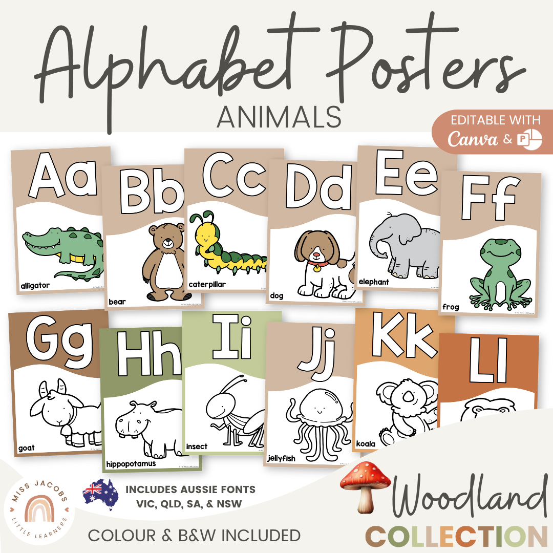 Animals Alphabet Posters - Woodland Theme Classroom Decor - MJLL