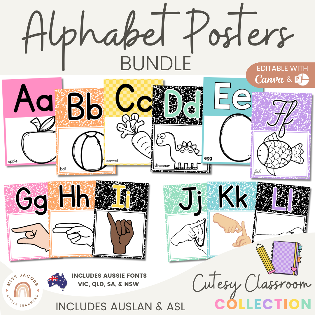 Alphabet Posters Bundle - Cutesy Classroom Theme - Miss Jacobs