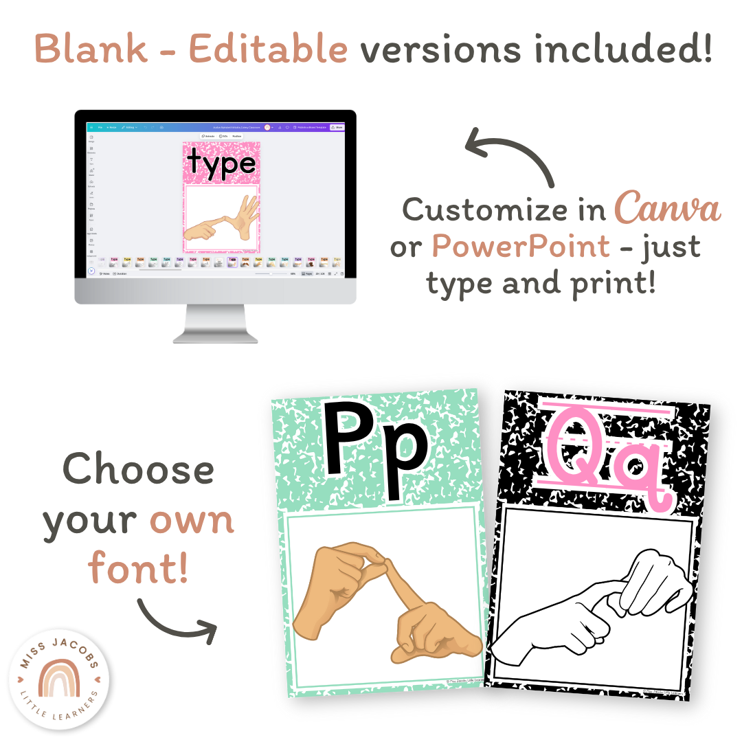 Auslan Alphabet Posters - Australian Sign Language - Cutesy - MJLL