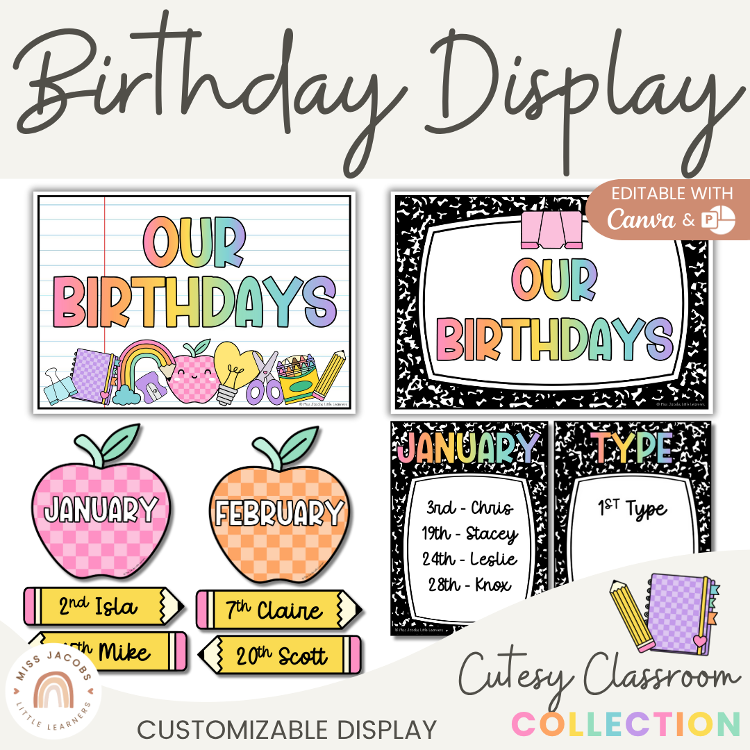 Birthday Chart - Cutesy Classroom Theme - Miss Jacobs