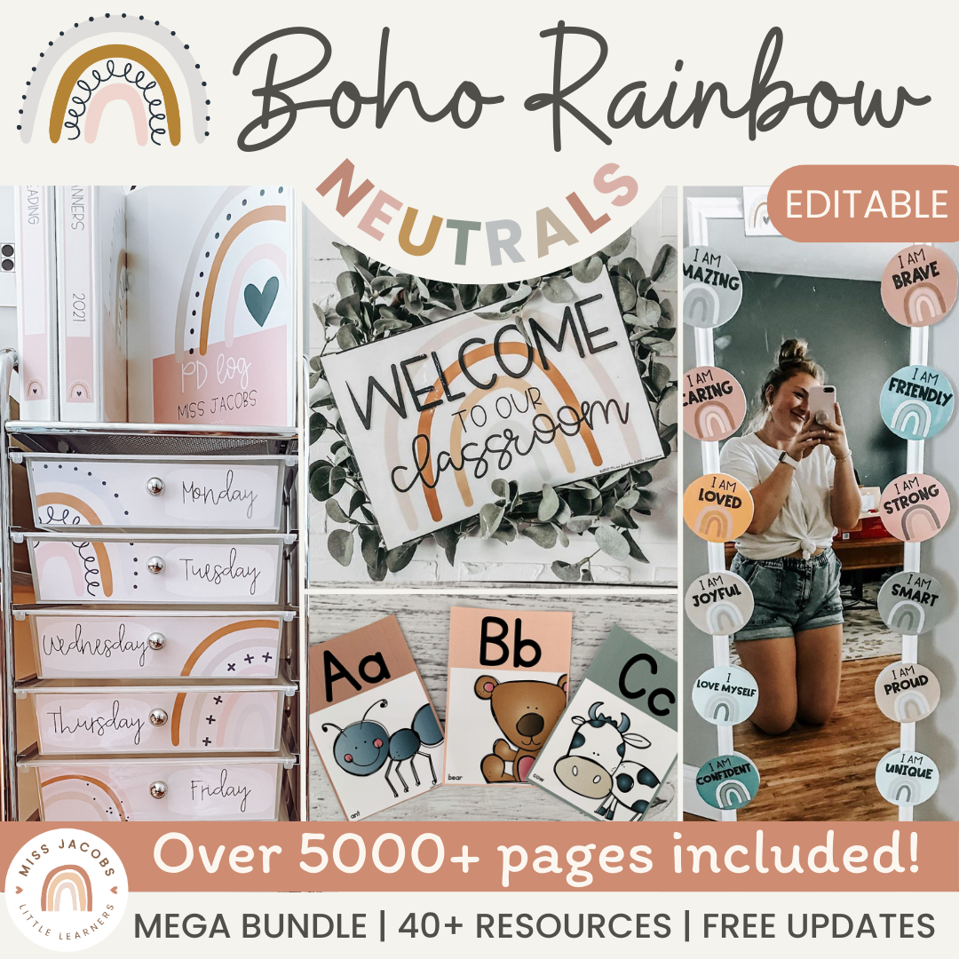 Boho Rainbow Classroom Decor - Boho Neutrals Theme - Miss Jacobs