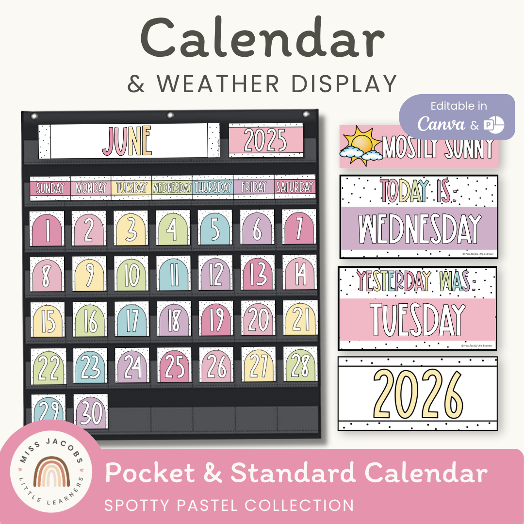 Calendar & Weather Display - Spotty Pastel Classroom Decor - MJLL