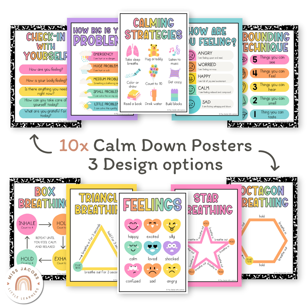 Calm Down Corner Posters - Cutesy Classroom Theme - Miss Jacobs