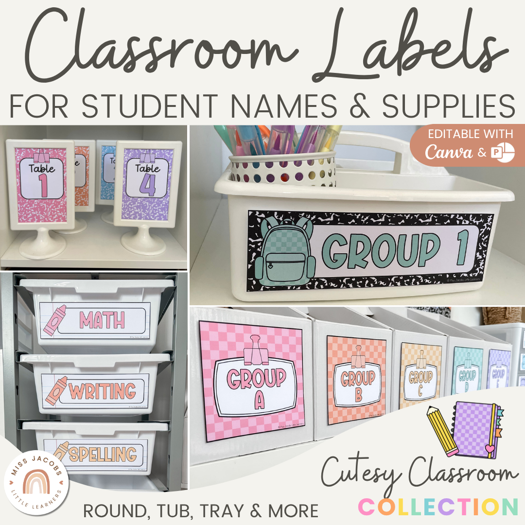 Classroom Labels for Student Names & Supplies - Cutesy Theme - MJLL