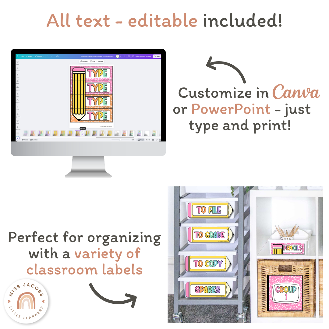 Classroom Labels for Student Names & Supplies - Cutesy Theme - MJLL