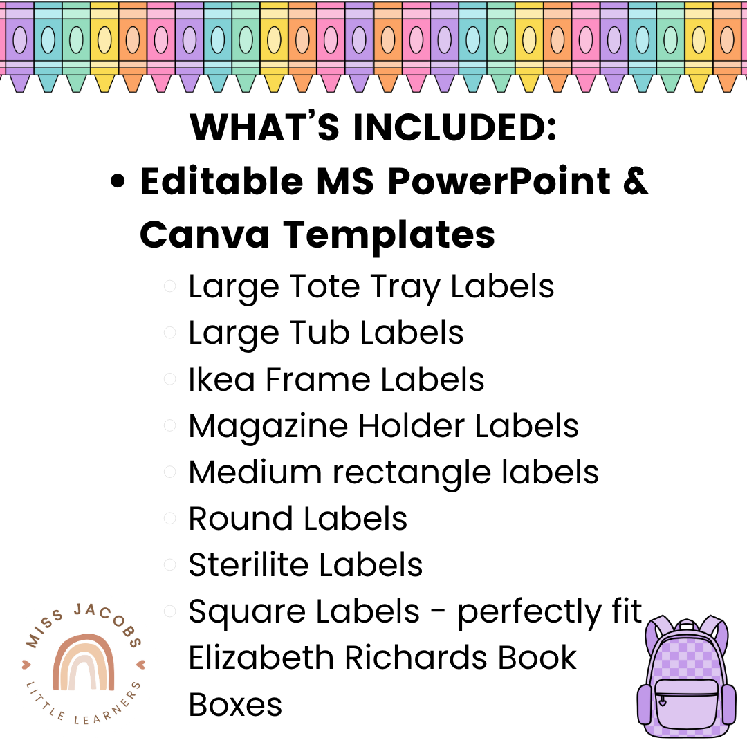 Classroom Labels for Student Names & Supplies - Cutesy Theme - MJLL