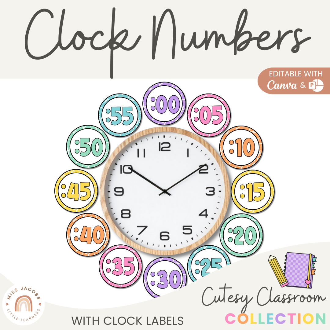 Clock Labels - Cutesy Classroom Theme - Miss Jacobs