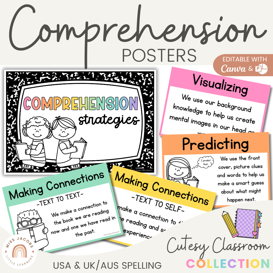 Reading Comprehension Strategies Posters - Cutesy Classroom Theme - MJLL