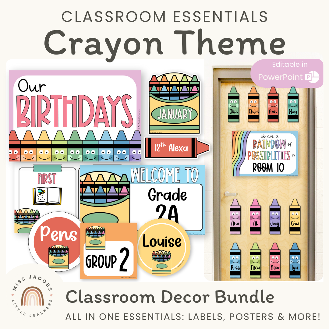 Crayons Theme Classroom Essentials Decor Pack - Miss Jacobs – Miss ...