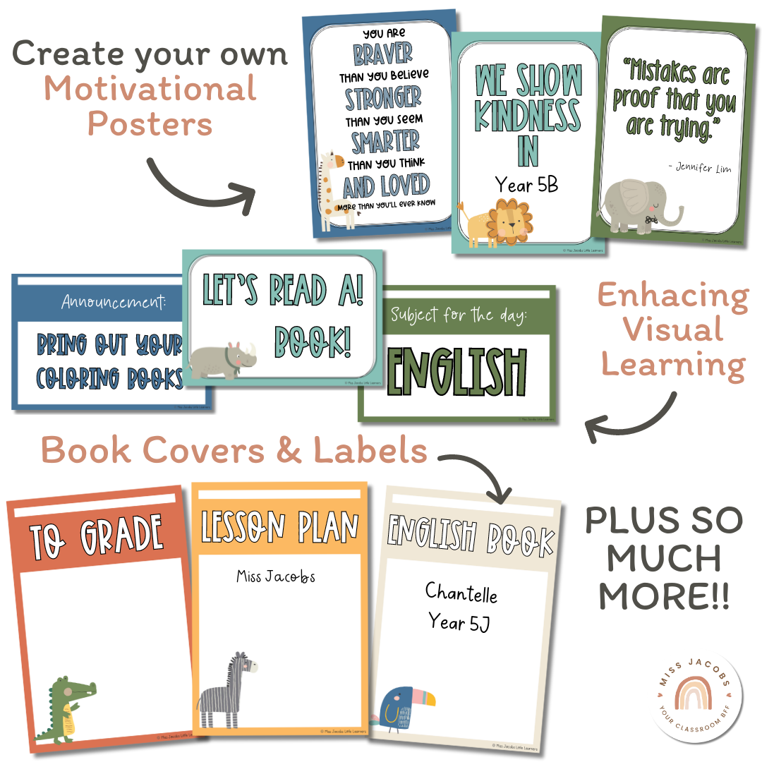 Editable Classroom Posters | Cute Jungle Animals