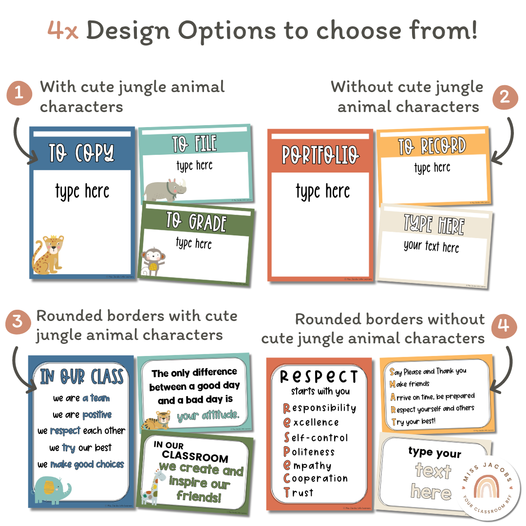 Editable Classroom Posters | Cute Jungle Animals