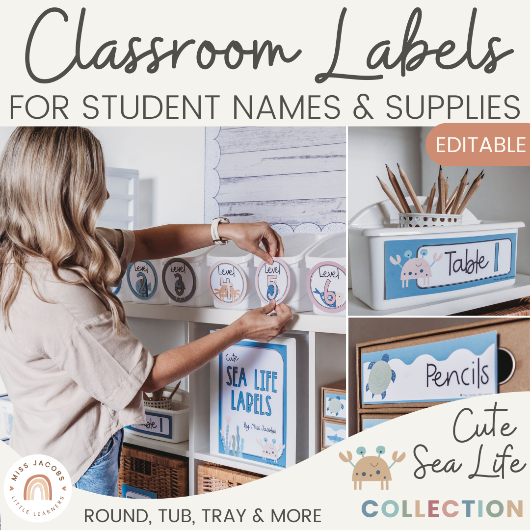 Classroom Labels Student Names & Supplies - Cute Sea Life