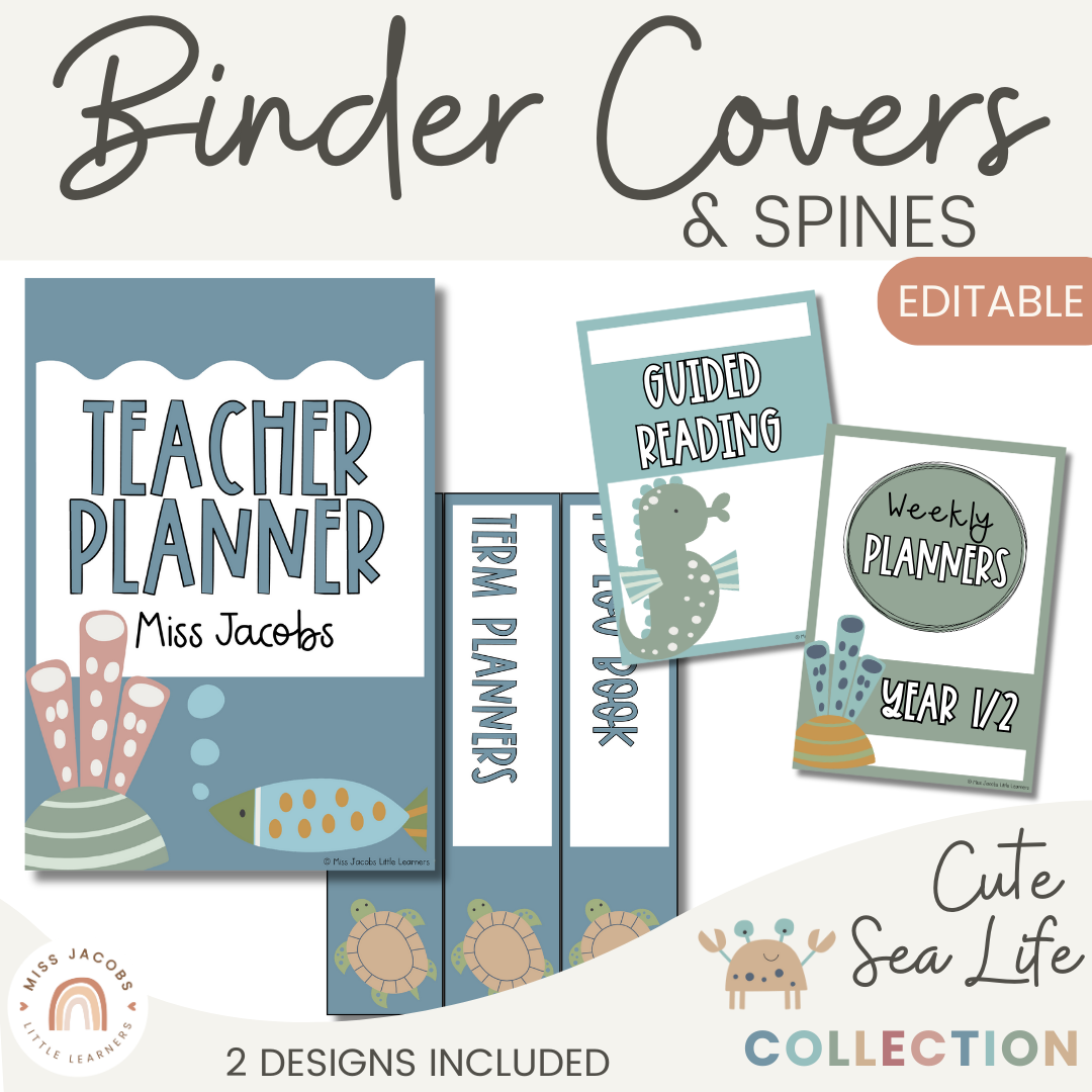Binder Covers and Spine Labels - Cute Sea Life Classroom Decor