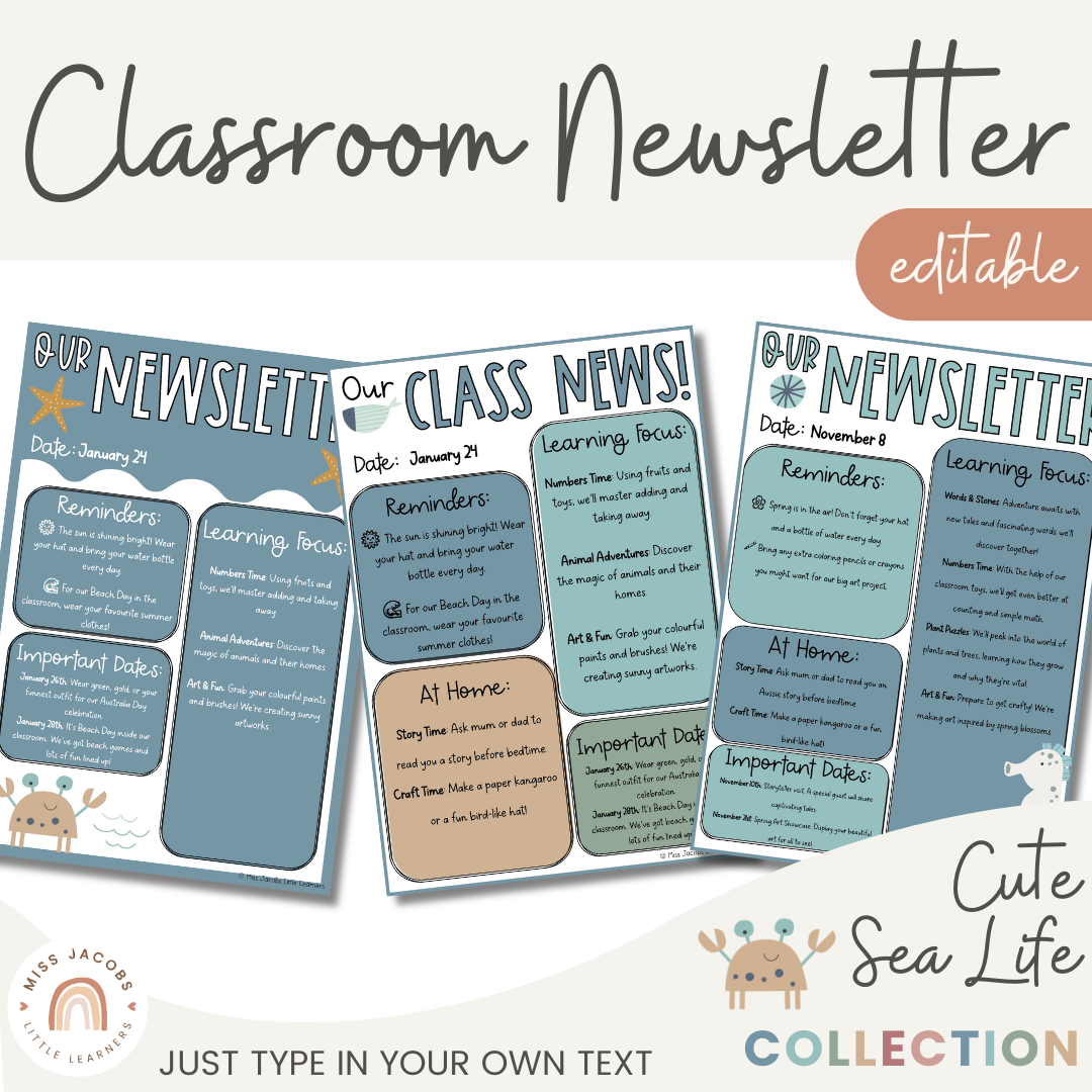 Cute Sea Life Classroom Newsletter Templates - Default Title - Miss ...