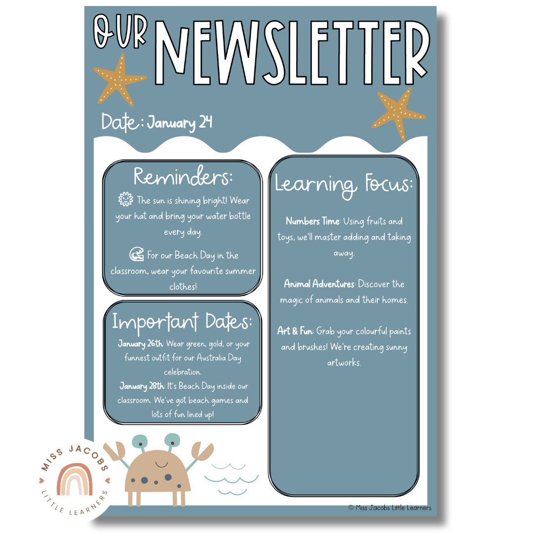 Classroom Newsletter Templates - Cute Sea Life Classroom Decor