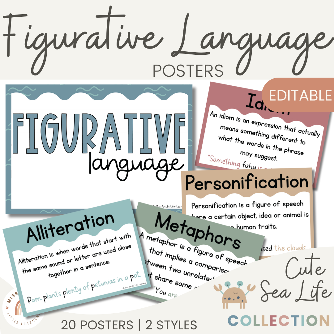Figurative Language Posters - Cute Sea Life Classroom Decor