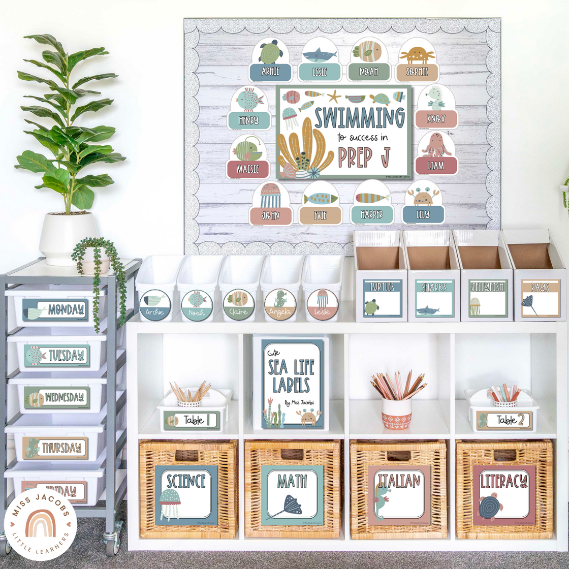 Class Labels Bundle - Name Plate, Door Display, Posters - Cute Sea Lif