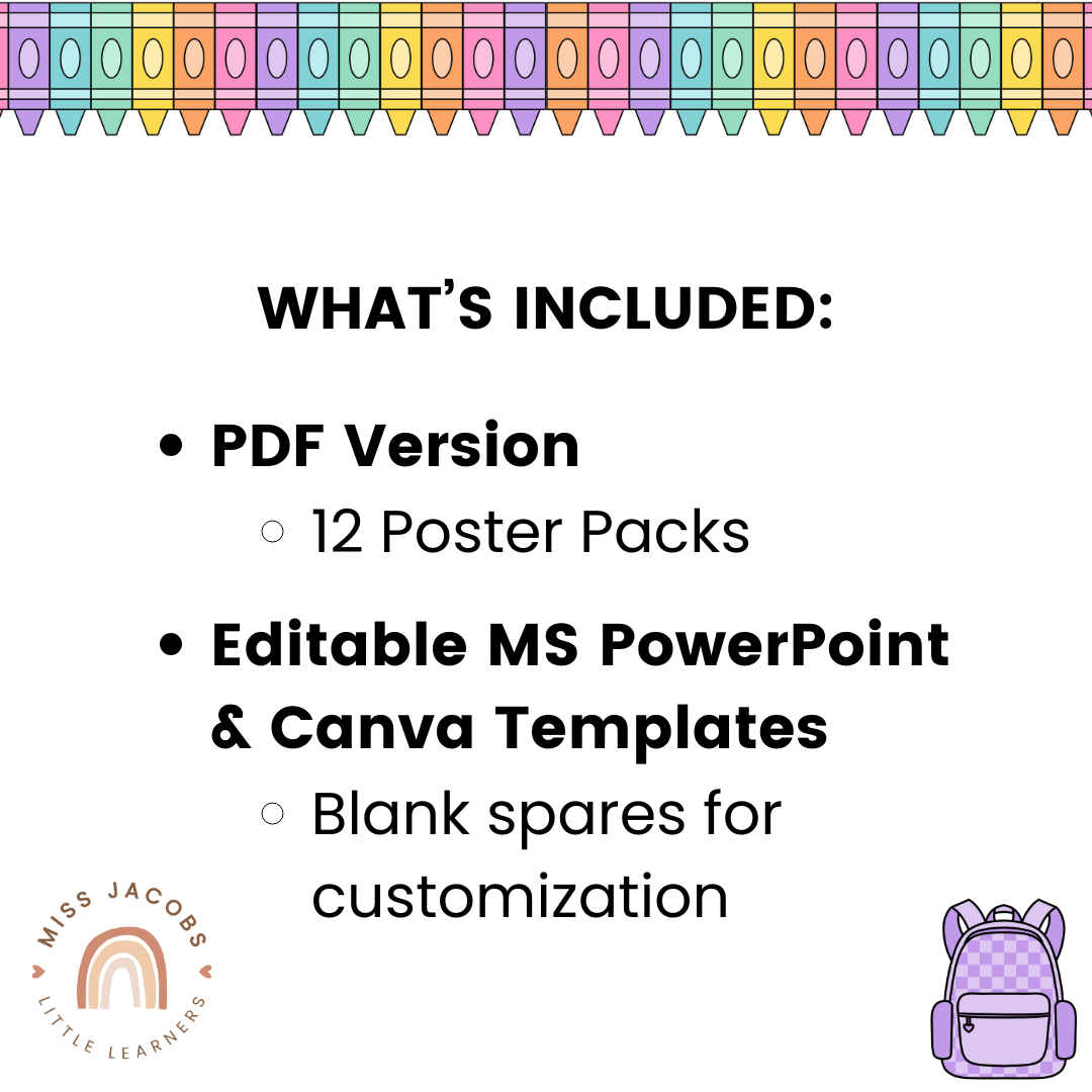 Cutesy Classroom English Posters Decor - Miss Jacobs Little Learners