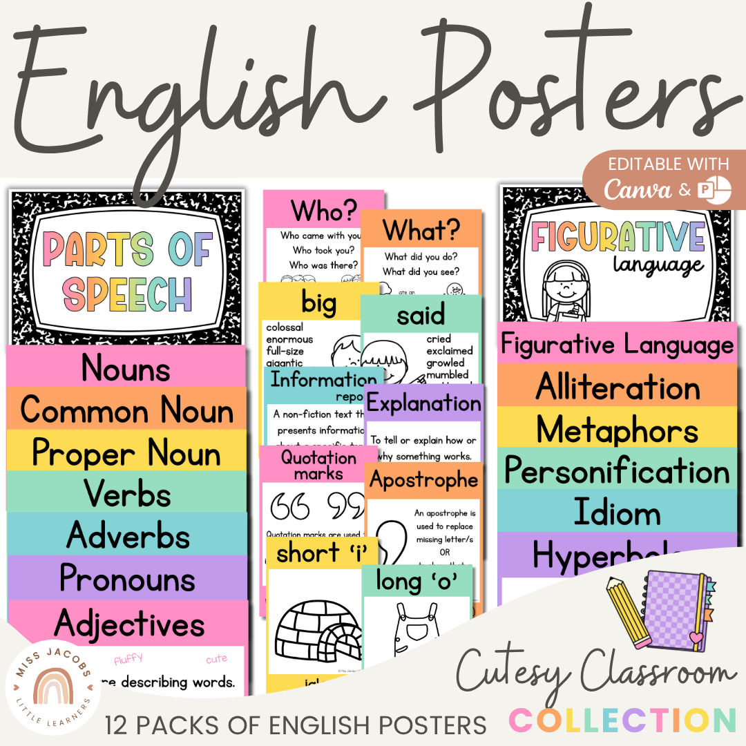 Cutesy Classroom English Posters Decor - Miss Jacobs Little Learners