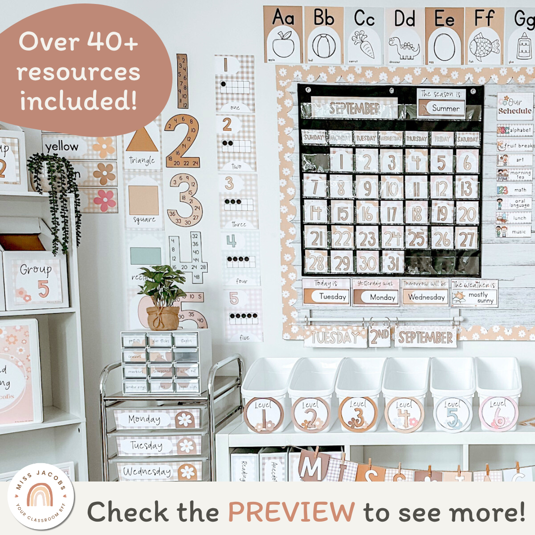 Daisy Gingham Neutrals Theme - Miss Jacobs Little Learners - Miss ...