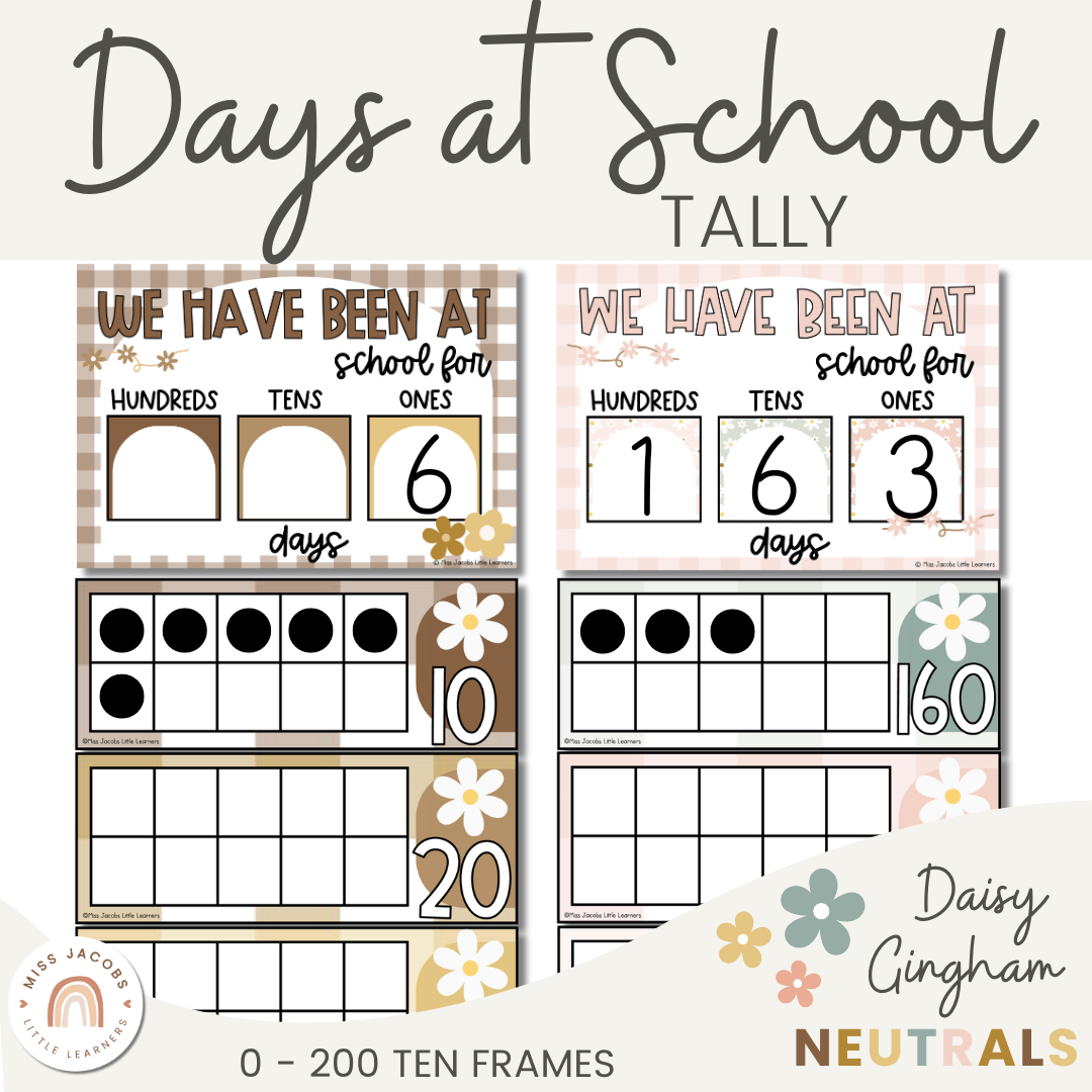 Days At School Tally Display - Daisy Gingham Neutrals Decor