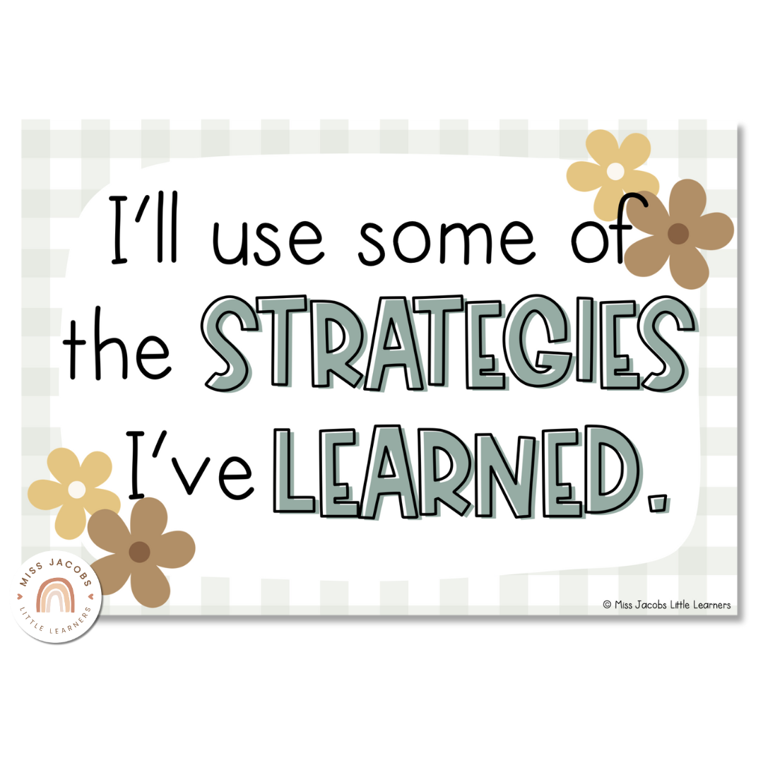 Growth Mindset Posters - Daisy Gingham Neutrals Decor