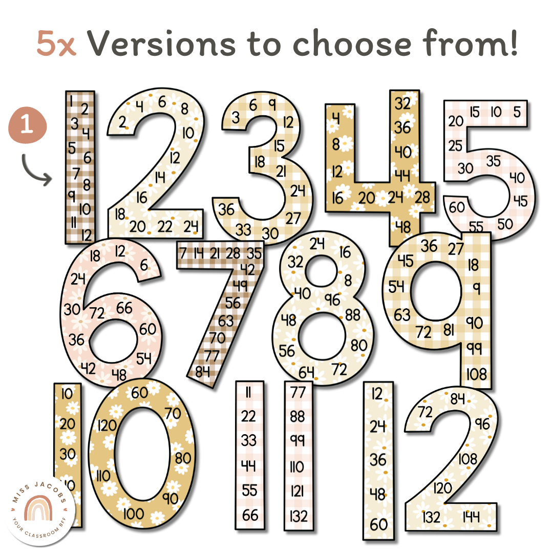 Skip Counting Large Number Display - Daisy Gingham Neutrals
