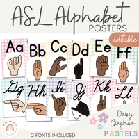 ASL Alphabet Posters (American Sign Language) - Daisy Gingham Pastels