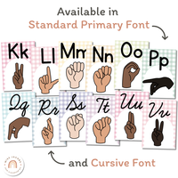 ASL Alphabet Posters (American Sign Language) - Daisy Gingham Pastels