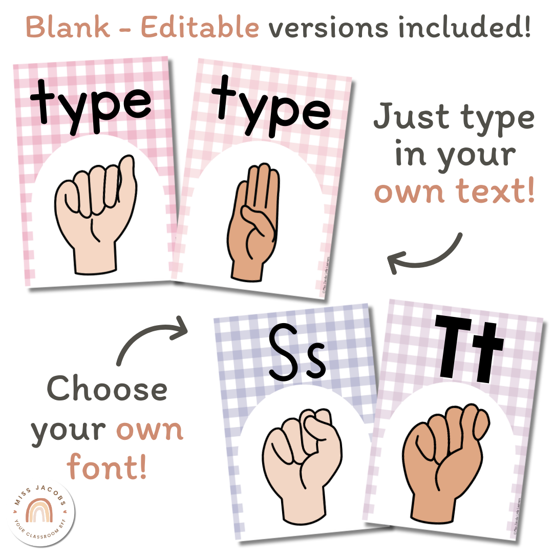 ASL Alphabet Posters (American Sign Language) - Daisy Gingham Pastels