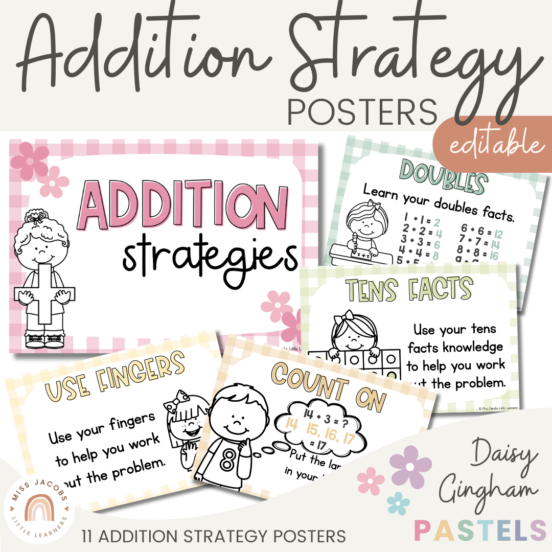 Addition Strategies Posters - Daisy Gingham Pastels Theme