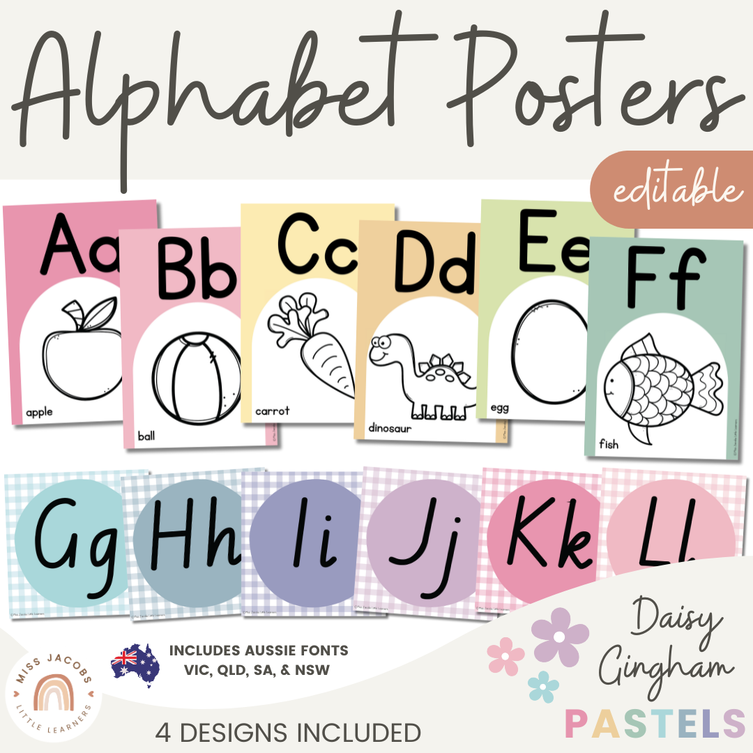 Alphabet Posters - Daisy Gingham Pastels Decor