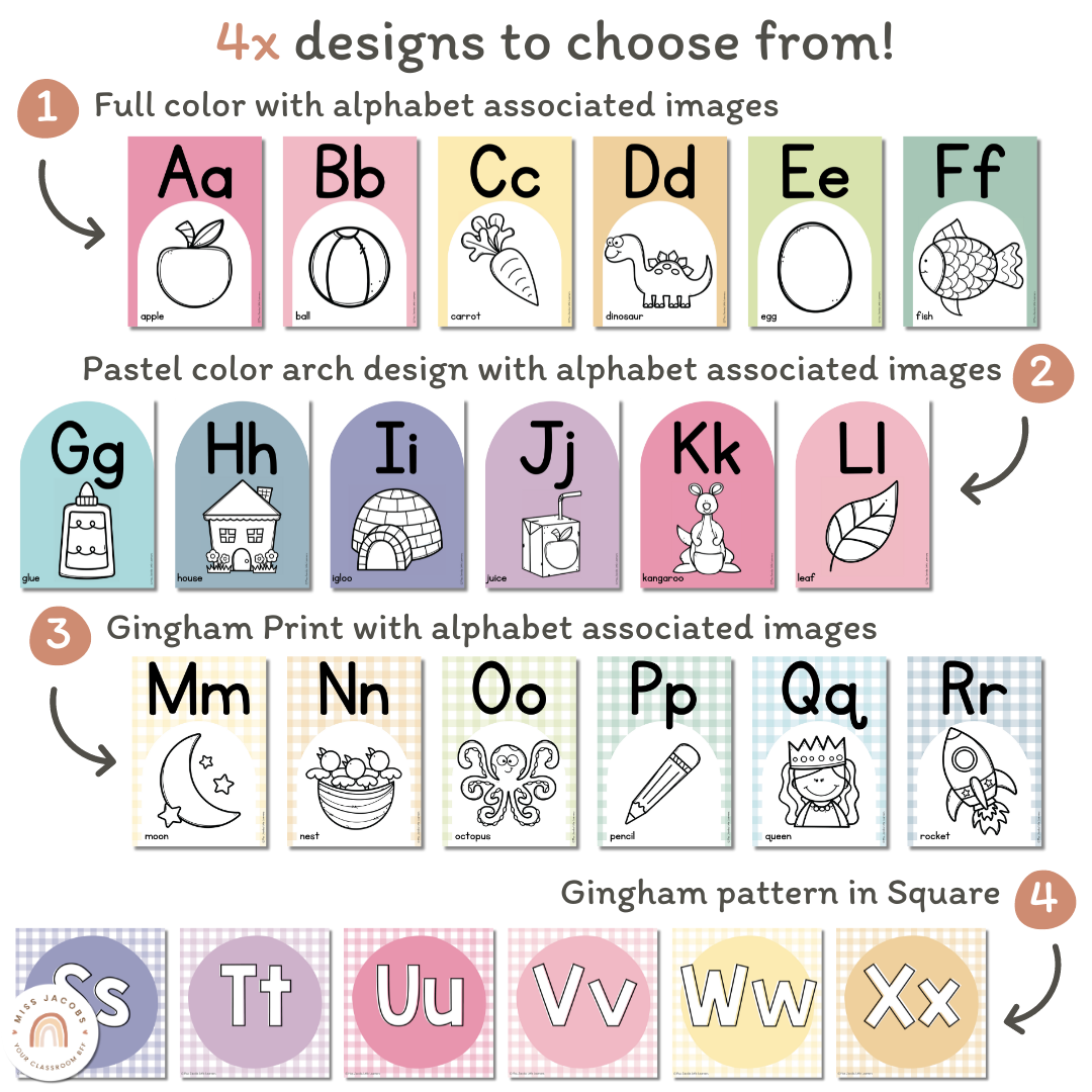 Alphabet Posters - Daisy Gingham Pastels Decor