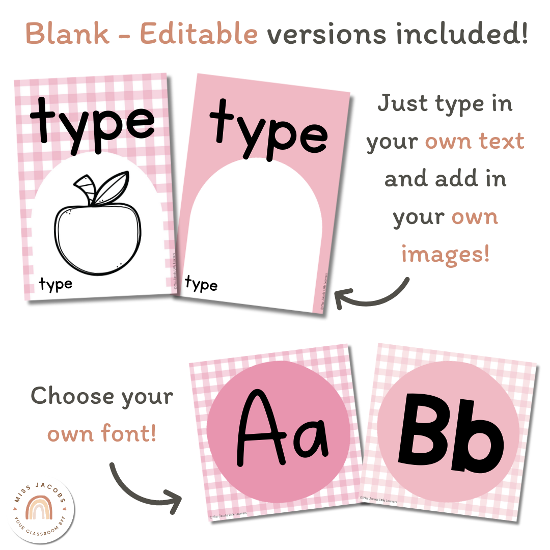 Alphabet Posters - Daisy Gingham Pastels Decor