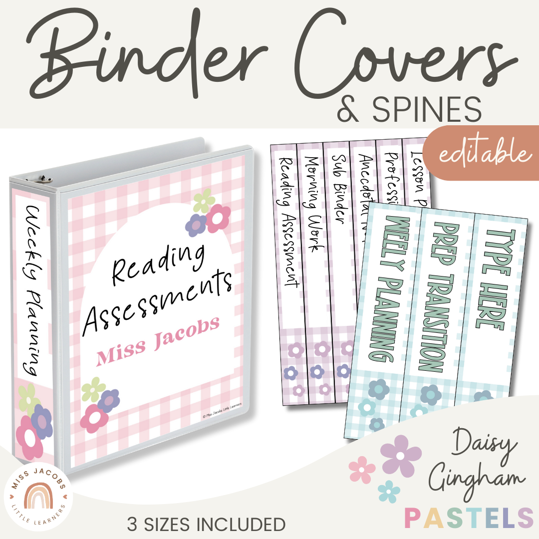 Binder Covers and Spines | Daisy Gingham Pastels