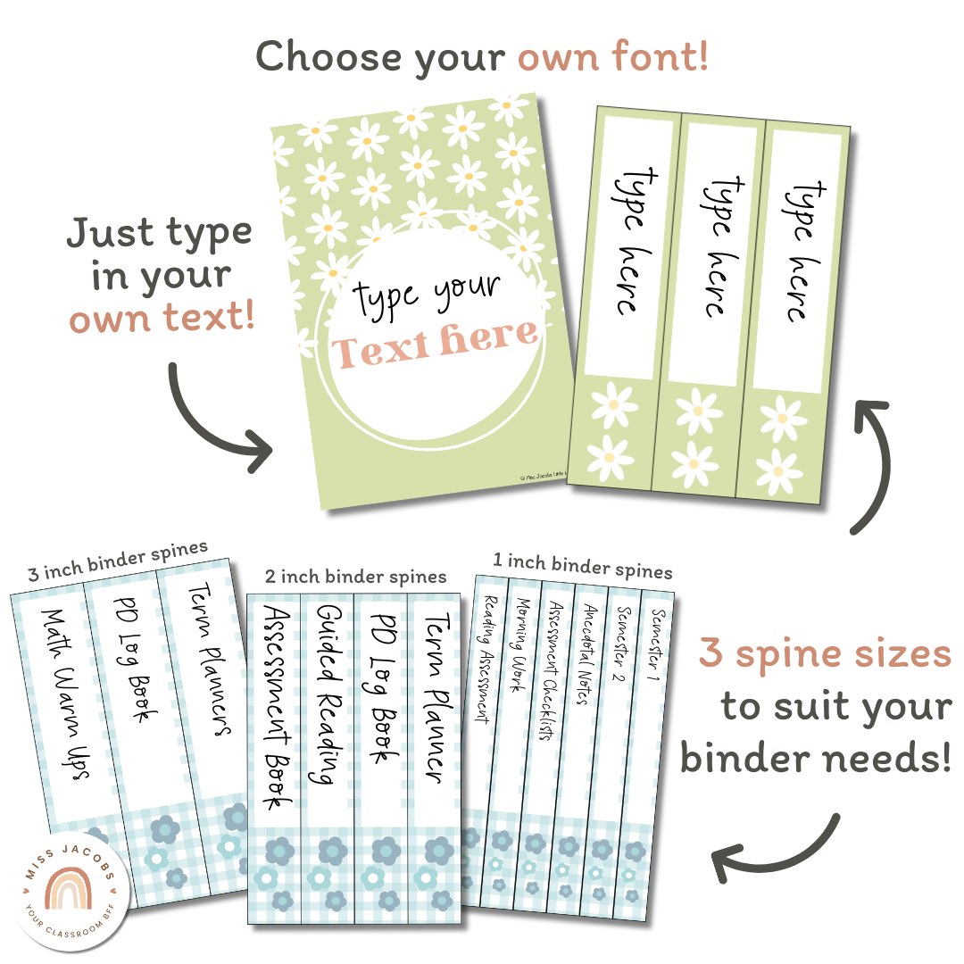 Binder Covers and Spines | Daisy Gingham Pastels