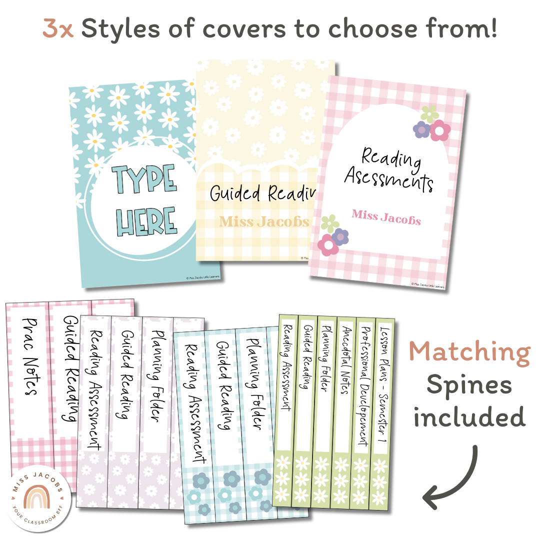 Binder Covers and Spines | Daisy Gingham Pastels