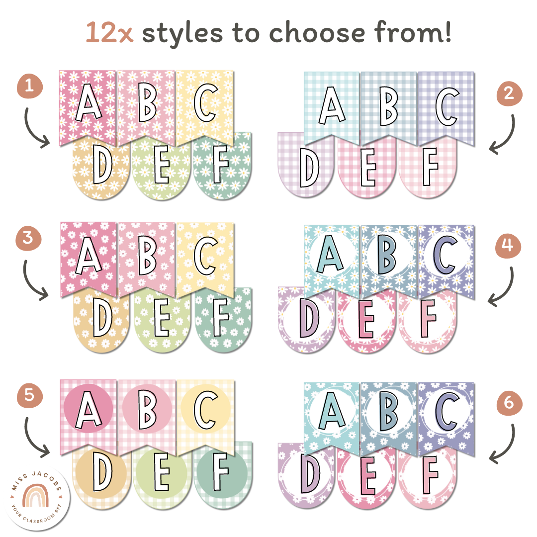 Bunting & Banners - Bulletin Board Letters - Daisy Gingham Pastels