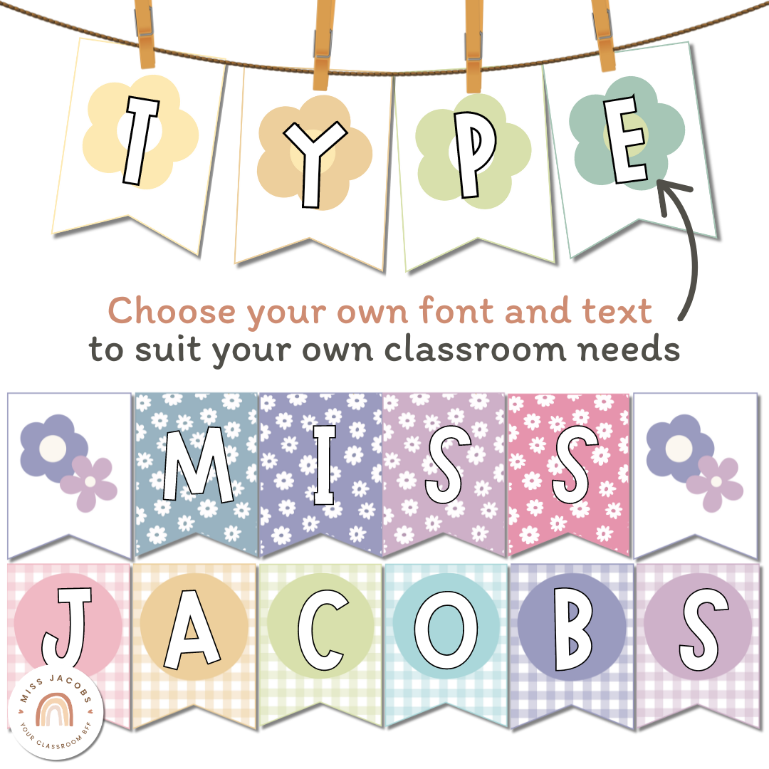 Bunting & Banners - Bulletin Board Letters - Daisy Gingham Pastels